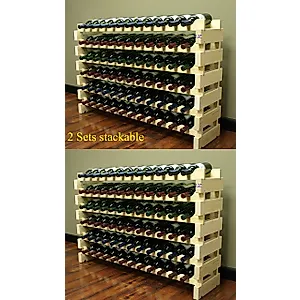 Stackable Modular Wine Rack Freestanding Storage Stand Display Shelves, Thick Wood Natural 12 X 12 Rows 144 Slots