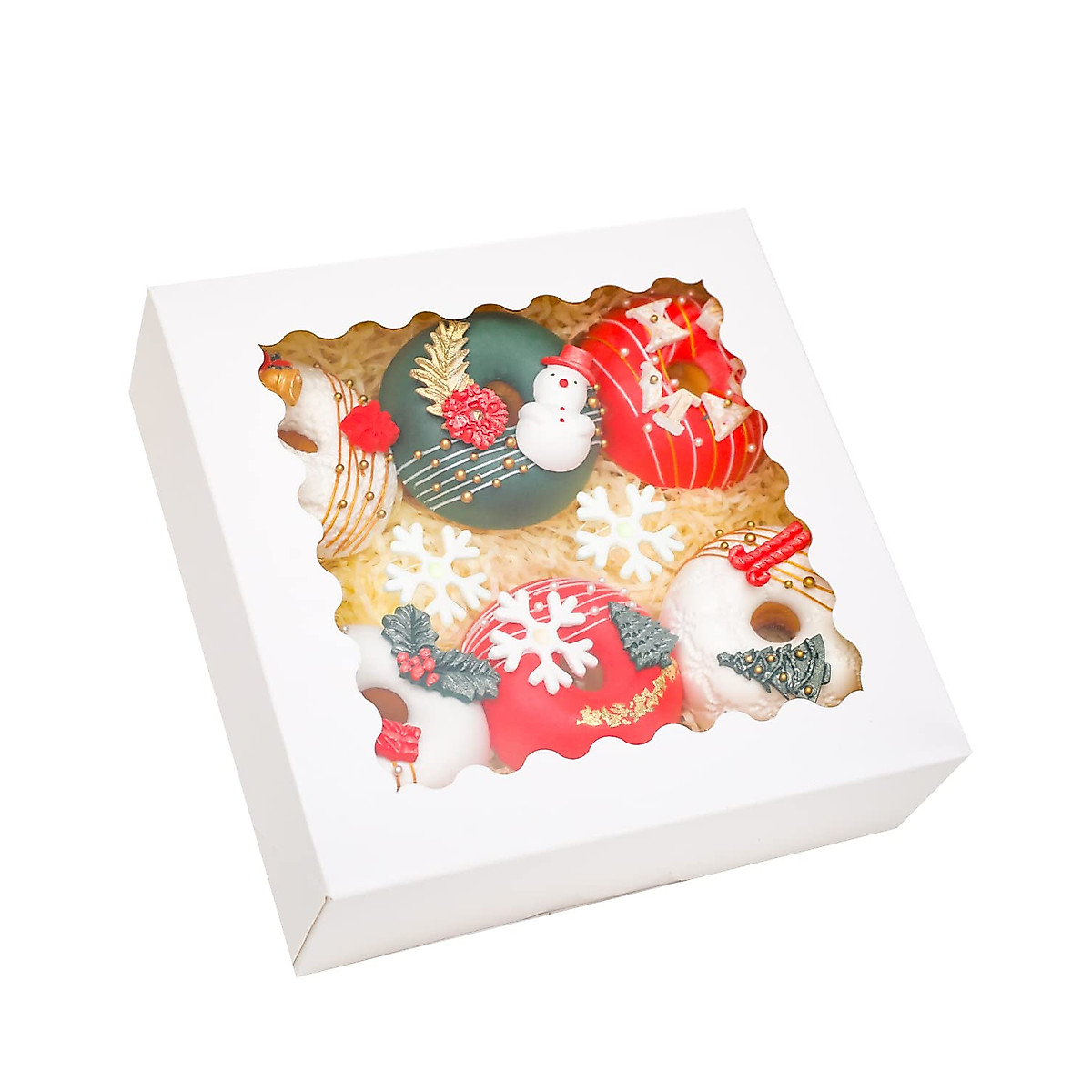 qiqee Auto-pop up 50 Packs Bakery Box With Window 8x8x2.5 inch White Pie Boxes Pastry Box