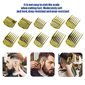 10 Pack Clipper Guards Cutting Guides Compatible With Wahl Clipper with Magnetic Clip/Color Coded-From 1/16 Inch To 1 Inch(1.5-25mm)，Fits All Full Size Compatible with Wahl Clippers (Golden)