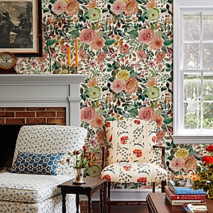 JiffDiff Black White Camellia Wildflower Floral Wallpaper Peel and Stick (118.1" x 17.3", White Camellia)