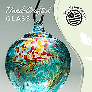 Hummingbird Feeder by Grateful Gnome - Large Hand Blown Stained Glass Feeder for Garden, Patio, Outdoors, Window with Accessories S-Hook, Ant Moat, Brush - 36fl oz, Large Blue Egg Design