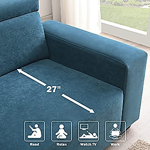 Bellemave Upholstered Sofa Couch 2-Seater Sectional Sofa Couch Velvet Loveseat with Multi-Angle Adjustable Headrest, Spacious and Comfortable for Living Room, Apartment, Office (Light Blue)
