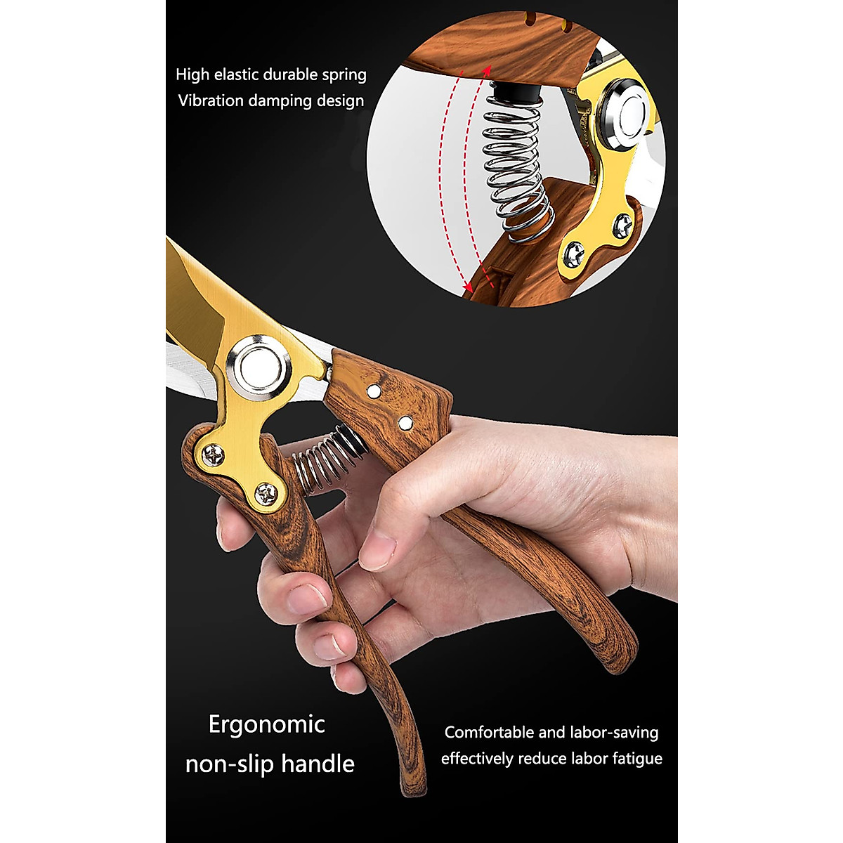 Horsvill Garden Shears, Japanese Floral branch cutters, Snips for Gardening, Flower scissors Florist clippers, Hand Held Pruners for Gardening Heavy Duty, Pruning shears for garden (Wood grain)