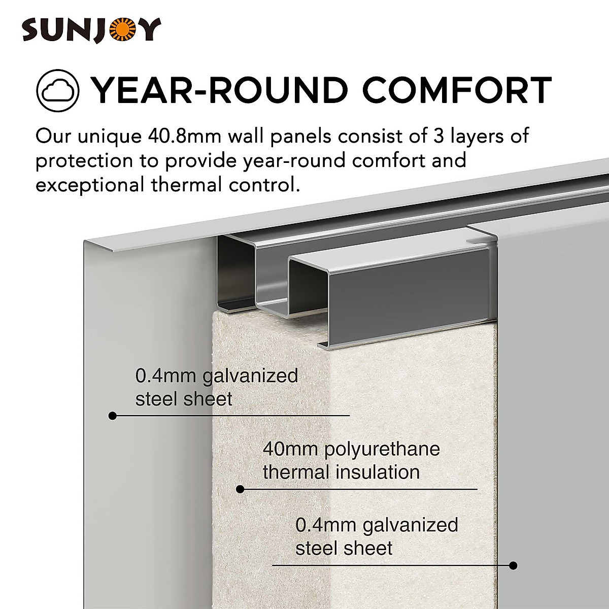 Sunjoy Office Shed for Outdoor, Tiny House 10'x12.6' She Shed, Backyard Office, Multipurpose Outdoor Room, Home Gym with Floor, 2 Windows and Lockable Doors