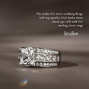 Jeulia Classic Princess Cut Sterling Silver Ring Cubic Zirconia Wedding Diamond Band Rings Engagement Bridal Anniversary Rings for her (Silver, 9.5)