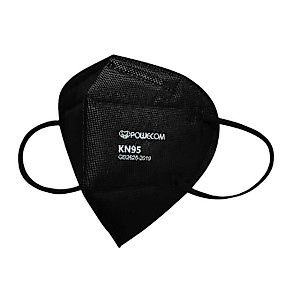 POWECOM KN95 Respirator Face Masks (10 Pack) | Black | Earloop Style