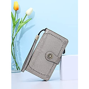 Lavemi Womens Large Capacity Genuine Leather RFID Blocking Wallets Wristlet Clutch Card Holder(1- Gray)