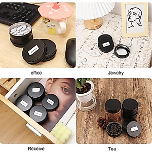 OBKJJ 96 Pack Round Cans with Screw Lid 2 Oz Aluminum Metal Tins DIY Food Candle Containers for Lotion Bars, Balms, Salve, Spices, Beard Balm, Crafts with 4 Markers 3 Sheets Label Stickers (Black)
