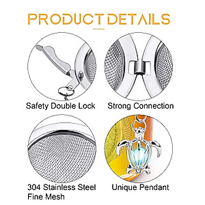 2pcs Tea Infuser TeaSanavie Loose Leaf Tea Steeper Stainless Steel Tea Ball Mesh Tea Strainer Silver Glow In The Dark Turtle Pendant Tea Filter with Extended Chain Hook for Brew Fine Loose Tea Leave