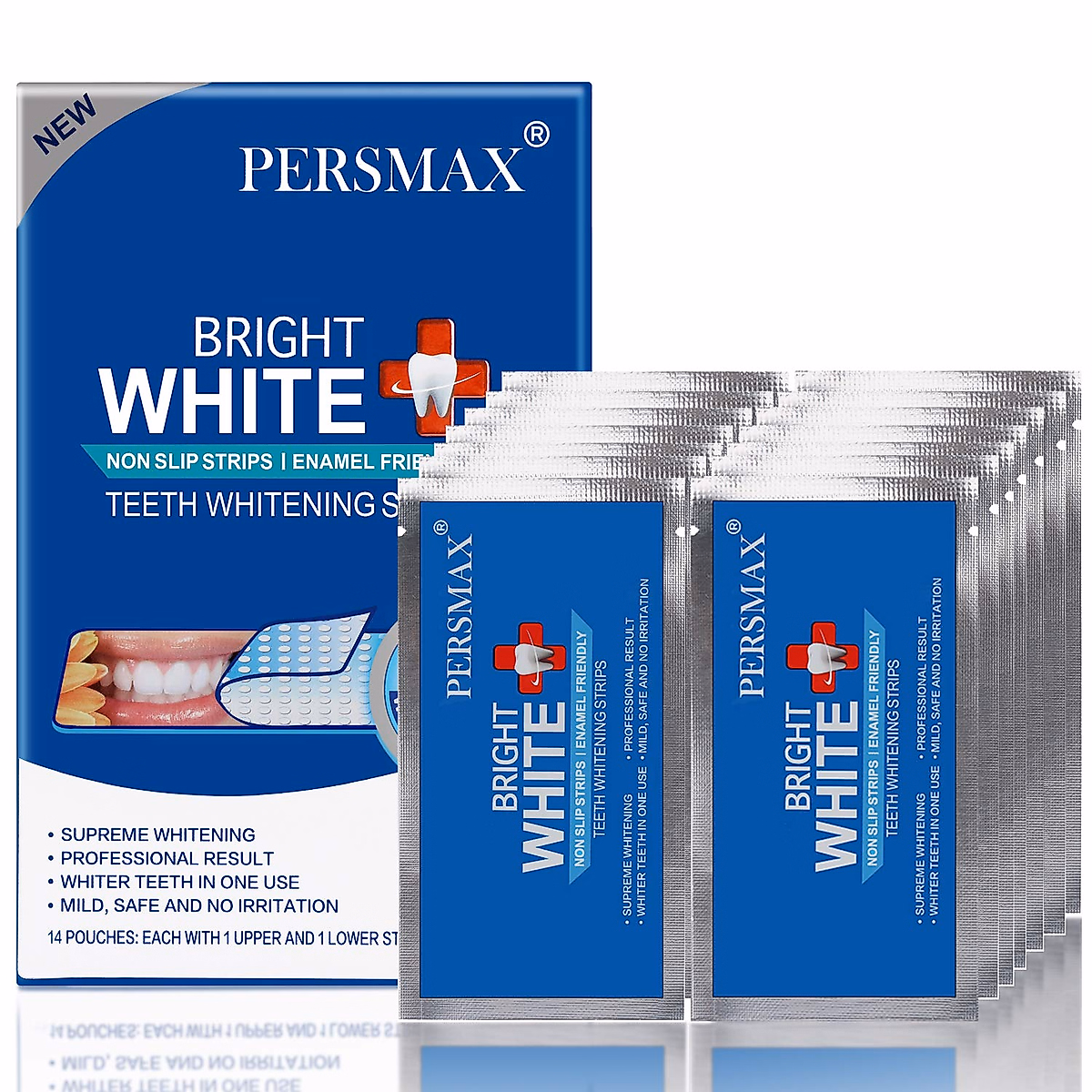 PERSMAX Teeth Whitening Strips for Teeth Sensitive, Non-Slip Enamel-Safe Strips, Professional and Safe Teeth whitening Strips, for Smoking/Coffee/Soda/Wine Stain, 28 Strips 14 Treatments (Mint)