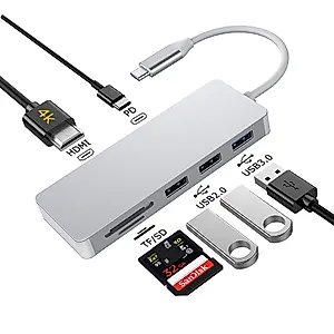 USB C Hub 7-in-1 USB Type C Hub with 87W PD Power Delivery, 4K UHD USB C to HDMI, USB 3.0 Ports & 2 USB 2.0 Ports, SD/microSD/TF Card Reader, Multiport Adapter for MacBook