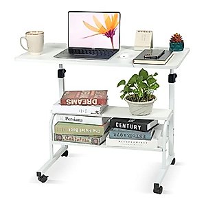 Small Desks Portable Laptop Computer Desk for Small Spaces Adjustable Desk Standing Desk for Bedrooms Couch Desk for Home Office Table Mobile Rolling Desk on Wheels 31.5" White Desk with Storage