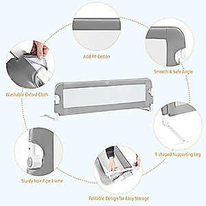 BABY JOY Bed Rails for Toddlers, Extra Long, Swing Down Safety Bed Guard for Convertible Crib, Folding Baby Bedrail for Kids Twin, Double, Full Size Queen & King Mattress (59-Inch, Gray)