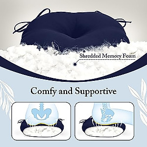 LOVTEX Bistro Chair Cushions Set of 2, Outdoor Round Chair Cushions 15 Inch, Waterproof Round Outdoor Cushions with Ties, Navy Blue Outdoor Chair Cushions for Patio Furniture