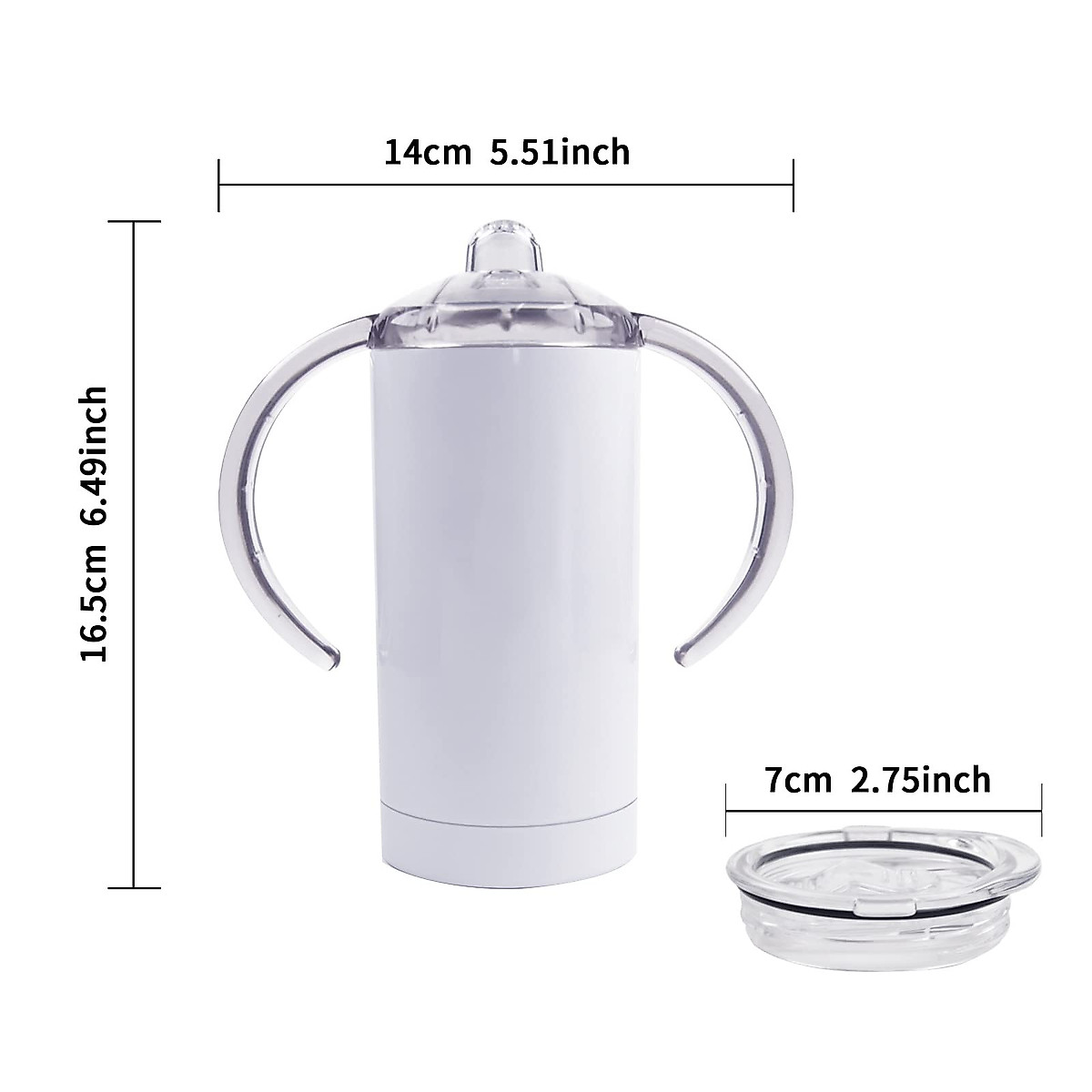 OKBA 6 Pack 12 OZ Sublimation White Blank Straight Sippy Cup，Toddler Insulated Stainless Steel Travel Mug Water Bottle with Handles for Kids and Children with Screw-ON LIDS