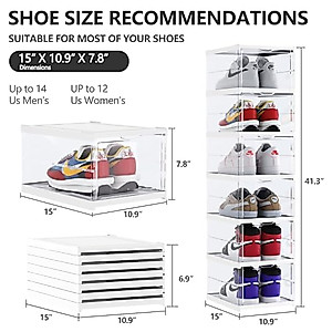 AKELOR 6 Tier Foldable Shoe Storage Boxes, Installation-free Clear Foldable Shoe Box, One-Piece Stackable Shoe Rack, Plastic Storage Shelves Collapsible Shoe Rack Organizer for Closet Bedroom