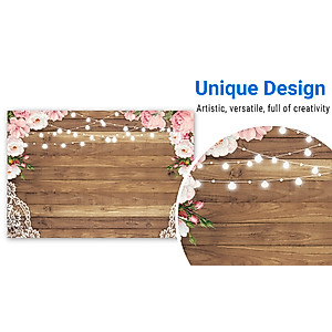 Funnytree 7X5ft Flowers Wood Lace Rustic Backdrop Wedding Floral Photography Background Wooden Board Floor Bridal Shower Baby Birthday Party Bride Banner Photo Studio