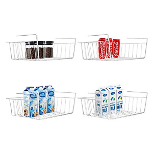 Under Shelf Basket, 4 Pack White Wire Rack, Slides Under Shelves for Storage Space on Kitchen Pantry Desk Bookshelf Cupboard