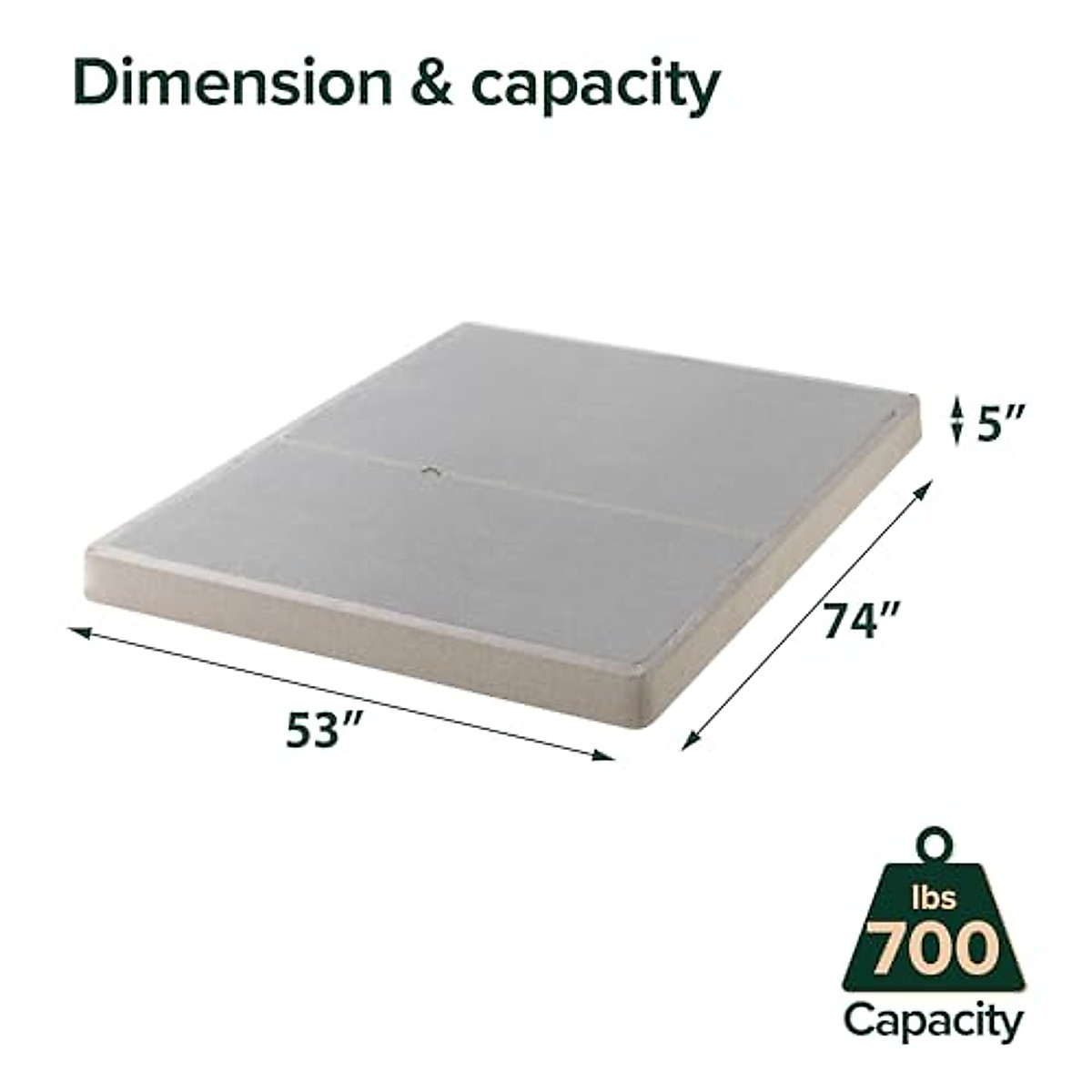 ZINUS No Assembly Metal Box Spring, 5 Inch White Mattress Foundation, Sturdy Metal Structure, Full