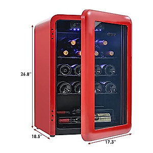 24 Bottle Wine Cooler - Quiet Counter Top Wine Chiller Beverage Refrigerator, Freestanding Wine Refrigerator with Digital Display (Red)
