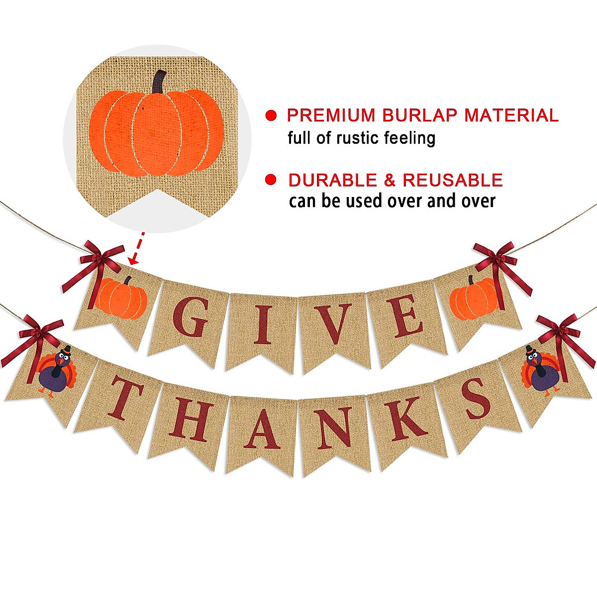 Give Thanks Burlap Banner| ThanksGiving Burlap Banner Thanksgiving Decorations| Rustic Thanksgiving Turkey Pumpkin Bunting| Thanksgiving Party Supplies Fireplace Mantle Decor