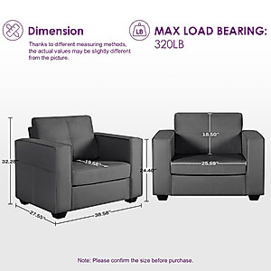 TYBOATLE Accent Chair, 38.58" W Mid-Century Modern Linen Fabric Tufted Living Room Chair, Comfy Upholstered Reading Club Arm Chairs for Living Room, Bedroom, Office (Dark Grey)