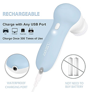Waterproof Facial Cleansing Spin Brush Set with 3 Exfoliating Brush Heads - Rechargeable Face Scrubber Cleanser Brush by CLSEVXY - Face Brush for Gentle Exfoliation and Deep Scrubbing