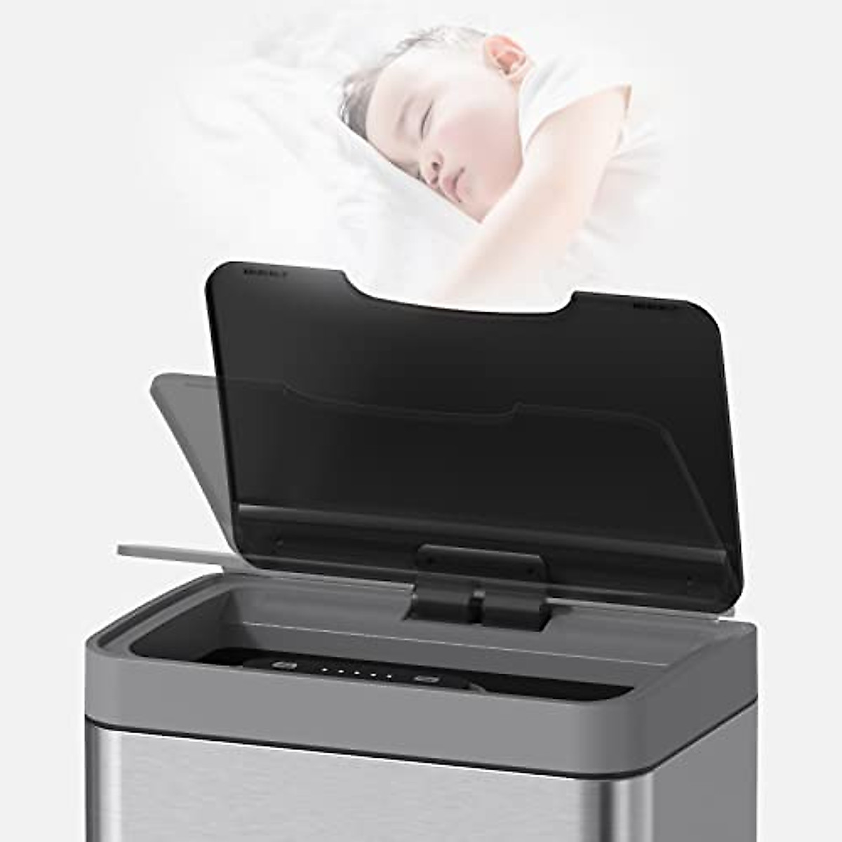 Mbillion Touchless Infrared Motion Sensor Trash Can 13.2 Gallons, Rectangular Stainless Steel Finish Hands-Free Automatic Open Smart Garbage Can for Home and Office Steel Brushed