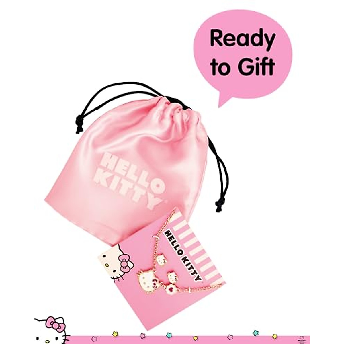 Hello Kitty Sanrio Girls Jewelry Set - Flash Plated 18+3 Necklace and Stud Earrings Officially Licensed