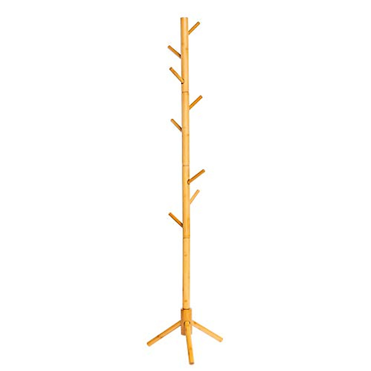 C&AHOME Bamboo Coat Rack Stand with 8 Hooks, Wooden Coat Tree Adjustable Sizes, Entryway Hall Tree Free Standing Coat Hanger Stand for Hat, Bag, Clothes, Jacket, Natural