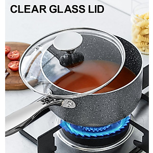 MICHELANGELO Sauce Pan with Lid, 1 Quart Saucepan with Lid Granite, Non Stick Sauce Pan with Stainless Steel Handle, 1 Qt Saucepan with Nonstick Coating, Grey