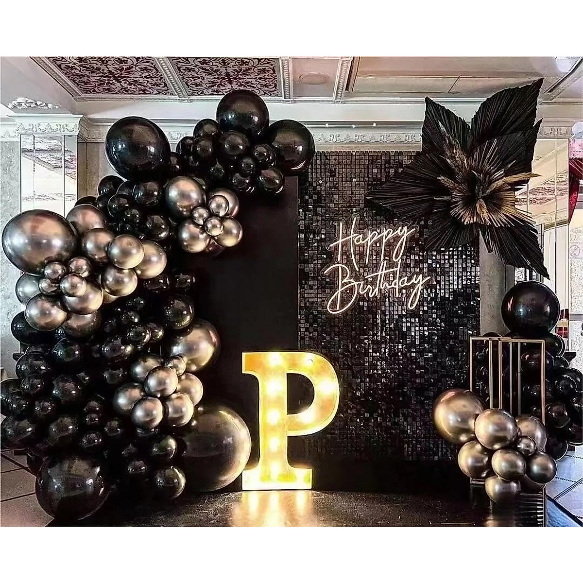 MEBAY Black Silver Balloons Garland Arch Kit, 146Pcs Latex Balloons Different Sizes 18 12 10 5 Inch for Party Decorations, Wedding Backdrop, Birthday, Graduation