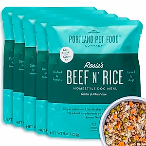 CRAFTED BY HUMANS LOVED BY DOGS Portland Pet Food Company Human-Grade Dog Food Pouch — Mixer, Topper, and Rotational Meal (Rosie's Beef, 5 Pack)