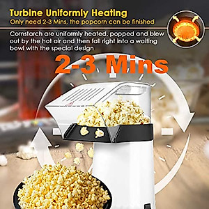 2 Minutes Fast Making Hot Air Popcorn Popper with Measuring Cup1200w Etl Certified, Mini Popcorn Machine BPA Free, No Oil, Diy Flavors, 98% Super High Explosion Rate Air Popper Popcorn Maker for Home, Family Christmas Gifts