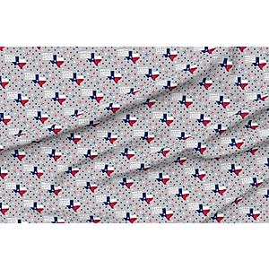 Spoonflower Fabric - Texas Strong White Blue Star Red Cowboy Patriotic Gray State Pride Printed on Petal Signature Cotton Fabric Fat Quarter - Sewing Quilting Apparel Crafts Decor