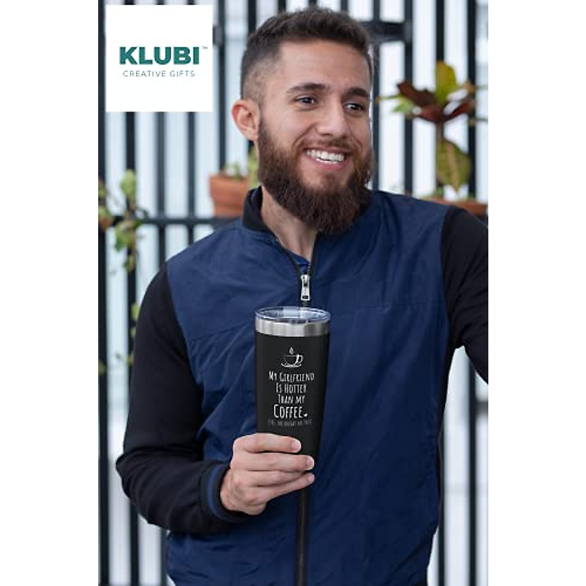KLUBI Boyfriend Gifts from Girlfriend- Travel Coffee Tumbler/Mug 20oz Insulated Stainless Steel - Funny Gift Idea for Year Anniversary, Valentines Day, Cute Presents, 1, Birthday