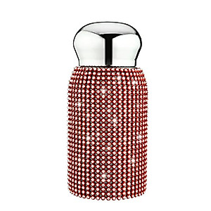 200ml Cute Mini Bling Diamond Water Bottles, Stylish Rhinestone Small Stainless Steel Insulated Water Bottles, Leak-Proof Vacuum Flask Thermal Bottles for Women Girls (Red)