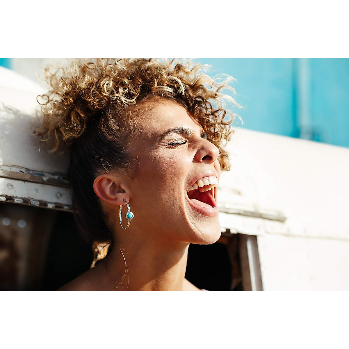 Joolala Silver Hoop Turquoise Earrings - 2 Carats Green Cabuchone Turquoise Cushion Cut Post and Nut Hoop Earrings for Women