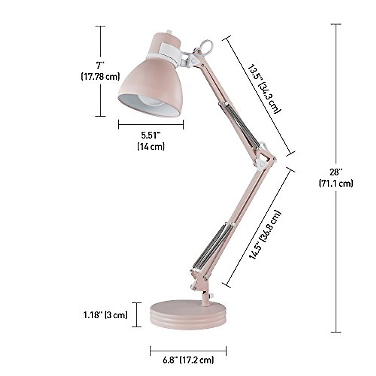 Globe Electric 52028 28" Swing Arm Desk Lamp, Matte Rose, Matte White Accents, On/Off Rotary Switch, Partially Adjustable Swing Arm, Home Office Accessories, Lamp for Bedroom, Home Improvement
