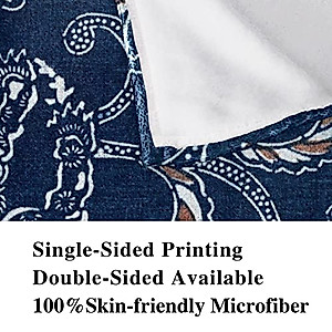 Plush Blanket Throw Blanket Warm Cozy Soft Microfiber Blankets, Japanese Navy Blue Flower Art Rose Vintage