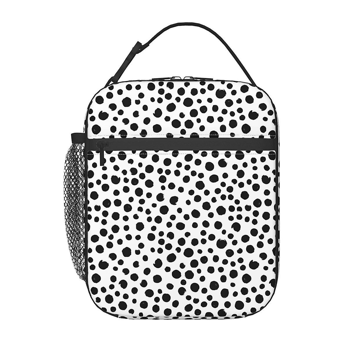 MDMEI Black Polka Dots Lunch Bag for Kids Teen Boys Girls Insulated Durable Reusable Cooler Square Lunch Box Bag for School Work Outdoor