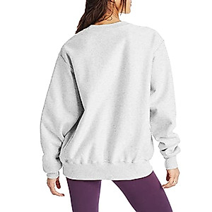 Champion, Reverse Weave, Oversized Fleece Crewneck Sweatshirt for Women, Gfs Silver Grey C Logo, Small