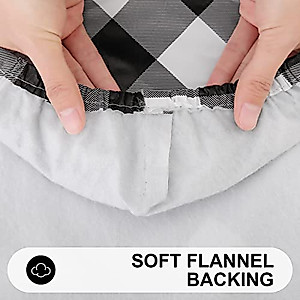 smiry Rectangle Table Cloth Cover, Elastic Waterproof Fitted Vinyl Table Covers for 6 FT Tables, Flannel Backed Buffalo Plaid Tablecloth for Picnic, Camping, Outdoor (Black and White, 30 x 72 Inches)