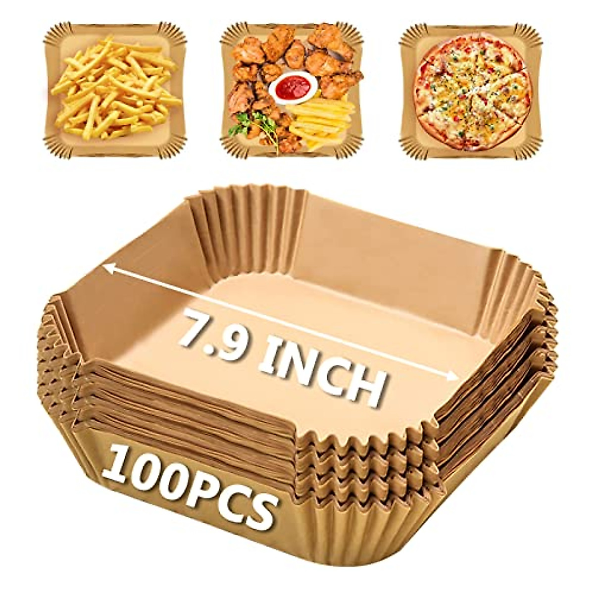 Air Fryer Disposable Paper Liners Square, 7.9 Inch Air Fryer Parchment Paper Liner 100 PCS, Non-Stick Air Fryer Paper Pads Oil Resistant, Food Grade Baking Paper for Roasting Microwave