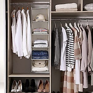 Vailando Hanging Closet Organizer 5-Shelf, Hanging Shelves for Closet with 4 Side Pockets, Linen, 11.8''W x 11.8''D x 47.2''H, Grey