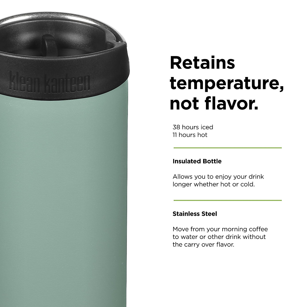 KLEAN KANTEEN Tkwide Green Beryl Cafe Cap with Insulated Tumbler 12oz, 1 EA