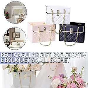 5PCs Paper Flower Gift Bags Paper Gift Bags with Handles Flower Bags for Bouquets Wedding Valentine's Day Gift Wrap Bags (Pink+White+Black 15pcs)