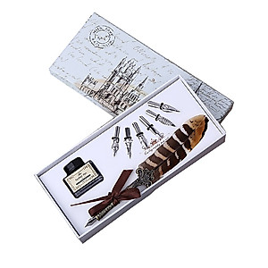 Calligraphy Pen Set Writing Quill Pen 6 Nibs and Ink,Antique Dip Feather Pen Gift Set for Beginners Birthday Gift,Beautiful Vintage Signature Pen