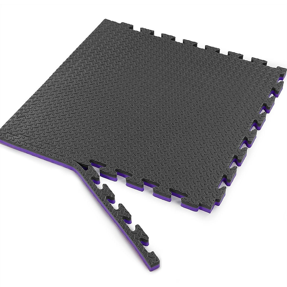 Xspec 1" Extra Thick 48 sq ft Reversible EVA Gym Foam Floor Mat Tiles (24" x 24"), Steel Pattern, 12 pcs, Black/Purple
