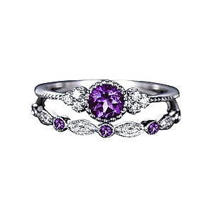Fuqimanman2020 2pcs Women's Statement Stainless Steel Engagement Bands Cubic Zirconia CZ Ring Set-Purple 10